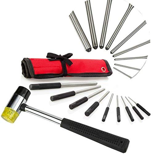 TuffMan Tools, Roll Pin Punch Set with Soft Mallet - Great for Gun Building and Removing Pins