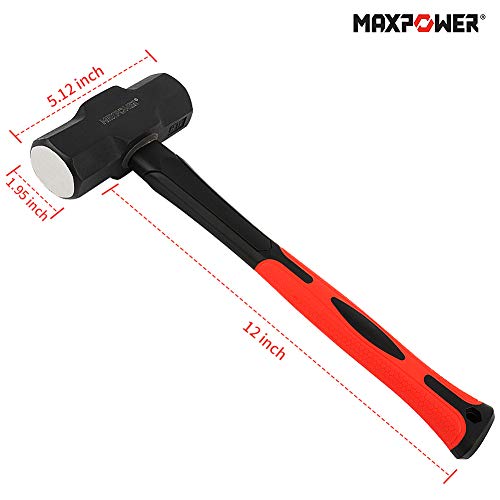 MAXPOWER 4lb Sledge Hammer, Steel Head, 12-inch Fiberglass Handle Shock-resistant