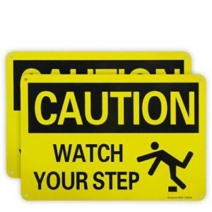 enjoyist 2-pack safety sign caution watch your step sign, 10"x 7" .04" aluminum reflective sign rust free aluminum-uv protected and weatherproof