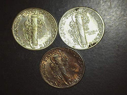 1940 No Mint Mark 1942 1945 Mercury Dimes - Set of 3 Coins - 10c US Mint AU/BU