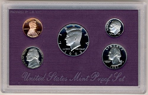 1993 S Clad Proof 5 Coin Set in Original Government Packaging Proof