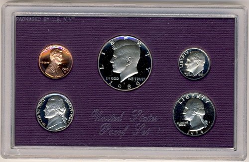 1986 S Clad Proof 5 Coin Set in Original Government Packaging Proof