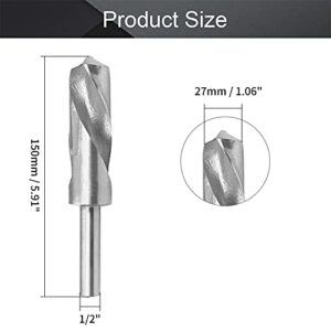 Utoolmart Reduced Shank Drill Bit 27mm High Speed Steel HSS 4241 with 1/2 Inch Straight Shank 1pcs