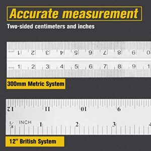 TICOFTECH 12-Inch Combination Square, Inch/Metric Metal Combo Square with Stainless Steel Blade, Accurate Woodworking Measure Square with Carpenter Pencils……