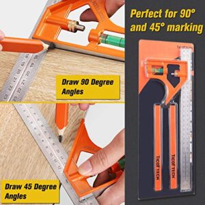 TICOFTECH 12-Inch Combination Square, Inch/Metric Metal Combo Square with Stainless Steel Blade, Accurate Woodworking Measure Square with Carpenter Pencils……