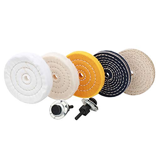 SCOTTCHEN 4" Buffing Polishing Wheels Soft(30Ply)/ Fine(50Ply)/ Medium(38Ply)/ Coarse 1/2" Thick/Rough 1/2" Thick with 1/2" Arbor Hole with 2sets 1/4" Shank for Drill - 5Pack