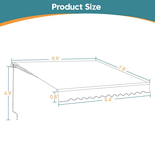 MCombo 10x8 Feet Manual Retractable Patio Door Window Awning Sunshade Shelter Outdoor Canopy (Grey)