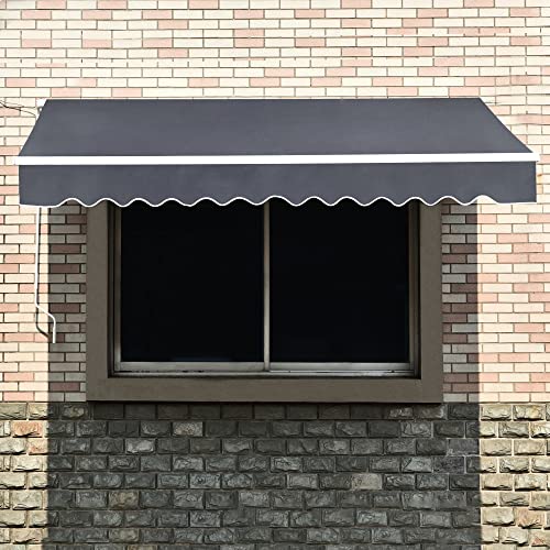 MCombo 10x8 Feet Manual Retractable Patio Door Window Awning Sunshade Shelter Outdoor Canopy (Grey)