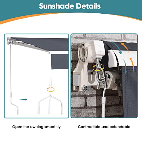 MCombo 10x8 Feet Manual Retractable Patio Door Window Awning Sunshade Shelter Outdoor Canopy (Grey)