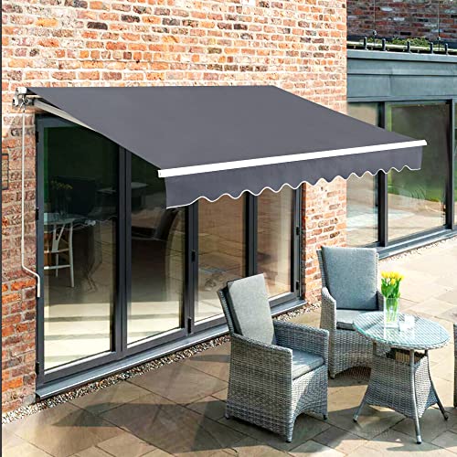 MCombo 10x8 Feet Manual Retractable Patio Door Window Awning Sunshade Shelter Outdoor Canopy (Grey)