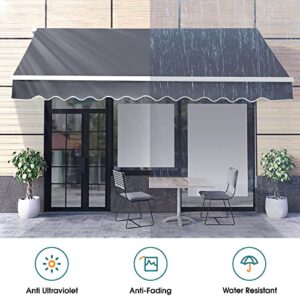 MCombo 10x8 Feet Manual Retractable Patio Door Window Awning Sunshade Shelter Outdoor Canopy (Grey)