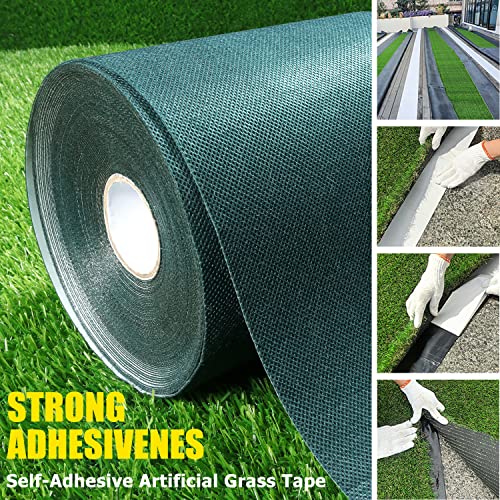 Artificial Turf Tape, Self Adhesive Artificial Grass Seaming Tape, Synthetic Fake Grass Tape, Seam Tape for Lawn, Indoor Outdoor Carpet Jointing, Connecting Garden Pet Rug, Turf Mat, Green,6" X 16'