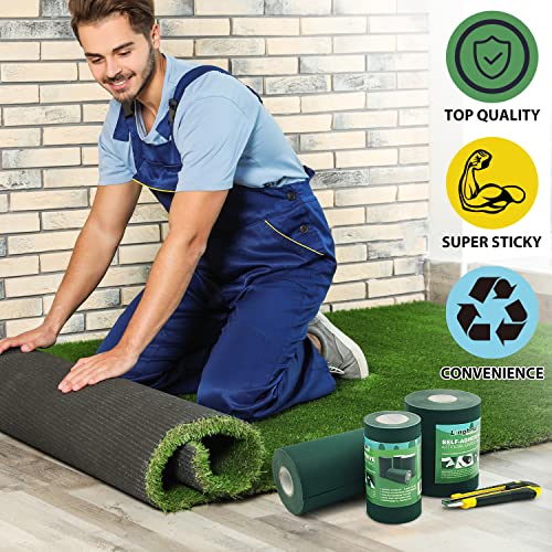 Artificial Turf Tape, Self Adhesive Artificial Grass Seaming Tape, Synthetic Fake Grass Tape, Seam Tape for Lawn, Indoor Outdoor Carpet Jointing, Connecting Garden Pet Rug, Turf Mat, Green,6" X 16'