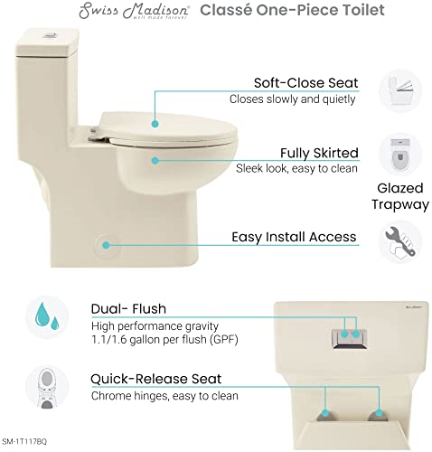 Swiss Madison Well Made Forever SM-1T117 Classe One Piece Toilet Dual Flush 0.8/1.28 gpf, Glossy White