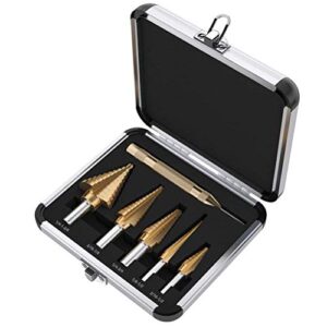 vankcp countersink step drill bit set with automatic center punch hss cobalt titanium unibit drill bits for carbon steel, iron plate, steel plate,metal sheet, aluminum case (6pcs)