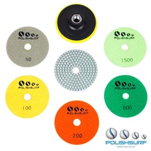 Diamond Polishing Pads 4 Inch Wet Dry Set 7 Pieces for Concrete Marble Quartz Stone Countertop Granite Polishing - by POLISHSURF