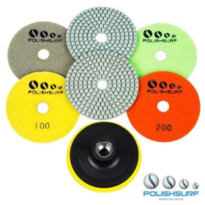 Diamond Polishing Pads 4 Inch Wet Dry Set 7 Pieces for Concrete Marble Quartz Stone Countertop Granite Polishing - by POLISHSURF