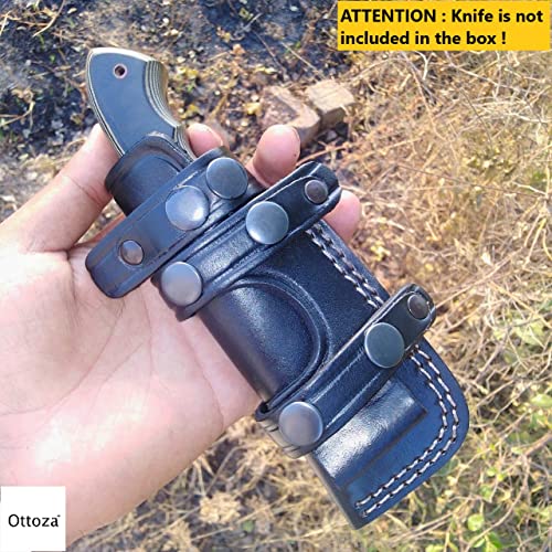 Ottoza Handmade Small Knife Sheath - Leather Knife Sheath RIGHT HAND Bushcraft Knife Sheath - Hunting Knife Sheath - Survival Knife Sheath - Horizontal Carry Black TOP GRAIN LEATHER No:173