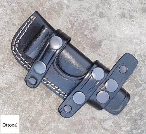 Ottoza Handmade Small Knife Sheath - Leather Knife Sheath RIGHT HAND Bushcraft Knife Sheath - Hunting Knife Sheath - Survival Knife Sheath - Horizontal Carry Black TOP GRAIN LEATHER No:173