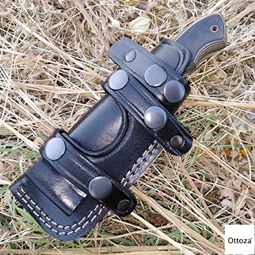 Ottoza Handmade Small Knife Sheath - Leather Knife Sheath RIGHT HAND Bushcraft Knife Sheath - Hunting Knife Sheath - Survival Knife Sheath - Horizontal Carry Black TOP GRAIN LEATHER No:173