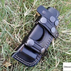 Ottoza Handmade Small Knife Sheath - Leather Knife Sheath RIGHT HAND Bushcraft Knife Sheath - Hunting Knife Sheath - Survival Knife Sheath - Horizontal Carry Black TOP GRAIN LEATHER No:173