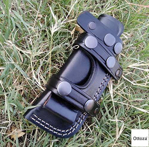 Ottoza Handmade Small Knife Sheath - Leather Knife Sheath RIGHT HAND Bushcraft Knife Sheath - Hunting Knife Sheath - Survival Knife Sheath - Horizontal Carry Black TOP GRAIN LEATHER No:173