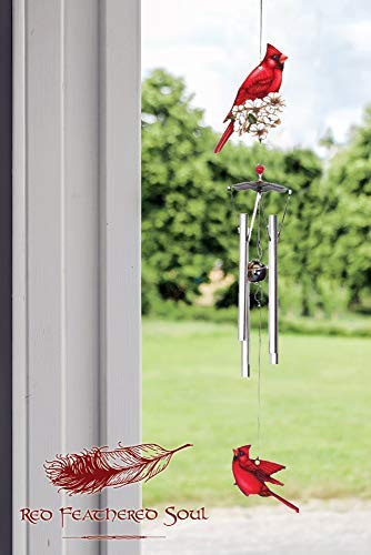 Lola Bella Gifts and Spoontiques Cardinal Wind Chime and Red Feathered Soul Poem Card Red Box Sympathy Grief Memorial Gift