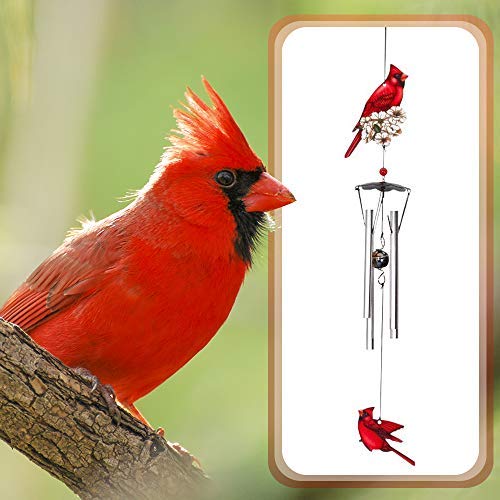 Lola Bella Gifts and Spoontiques Cardinal Wind Chime and Red Feathered Soul Poem Card Red Box Sympathy Grief Memorial Gift