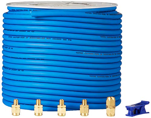 YOTOO Hybrid Air Hose 3/8-Inch by 250-Feet 300 PSI Heavy Duty, Lightweight, Kink Resistant, All-Weather Flexibility with 5pcs Solid Brass Repair Fittings, Blue