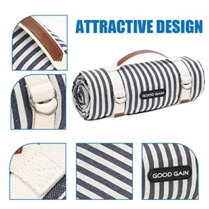 G GOOD GAIN Waterproof Picnic Blanket Portable with Carry Strap for Beach Mat or Family Outdoor Camping Party (Navy Blue)