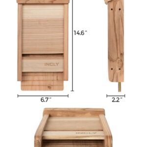 INCLY Small Bat House Kit for Outdoors 14.6"x6.7"x2.2" Shelter Box Roosting Single Chamber Natural Cedar Wood, Pre-Finished Easy to Install