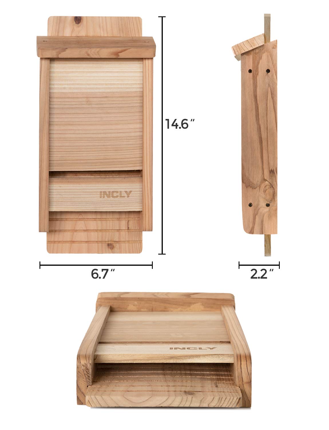 INCLY Small Bat House Kit for Outdoors 14.6"x6.7"x2.2" Shelter Box Roosting Single Chamber Natural Cedar Wood, Pre-Finished Easy to Install