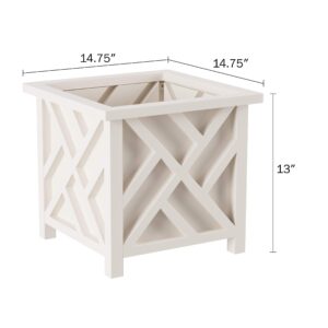 Lattice Design Planter Box - 14.75-Inch-Square Decorative Outdoor Flower or Plant Pot - Front Porch, Patio, and Garden Decor by Pure Garden (White)