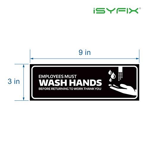 iSYFIX Employees Must Wash Hands Stickers – 2 Pack 9x3 Inch – Premium Self-Adhesive Vinyl Laminated for Ultimate UV, Weather, Scratch, Water & Fade Resistance, Wash Hands Before Returning to Work Sign