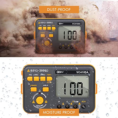 VC4105A Earth Resistance Tester Digital Grounding Resistance Meter 20/200/2000Ω Ground Resistance 750V AC Voltage Measure Backlight LCD Display Data Hold