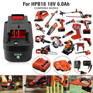 TenHutt 【Lithium-ion 6.0Ah! | NOT Ni-Mh】 2Packs 18V Replace Battery for Black and Decker 18V Battery 6.0Ah HPB18 HPB18-OPE 244760-00 A1718 FS18FL FSB18 Firestorm Cordless Power Tools Lithium Battery