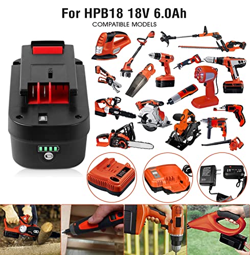 TenHutt 【Lithium-ion 6.0Ah! | NOT Ni-Mh】 2Packs 18V Replace Battery for Black and Decker 18V Battery 6.0Ah HPB18 HPB18-OPE 244760-00 A1718 FS18FL FSB18 Firestorm Cordless Power Tools Lithium Battery