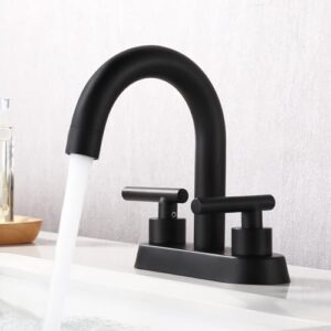 kes 4 inch matte black bathroom faucet, 2 handle centerset bathroom sink faucet cupc vanity faucet modern, sink drain not included, l4117lf-bk