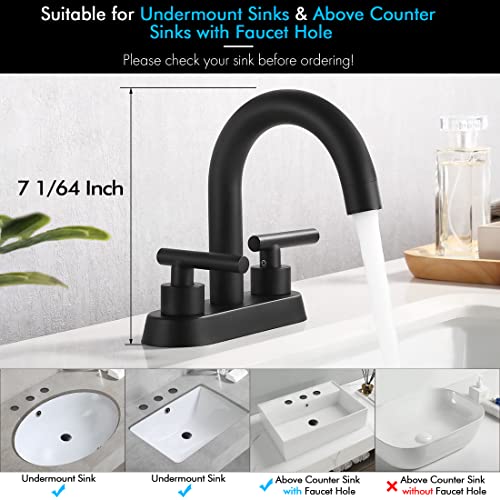 KES 4 Inch Matte Black Bathroom Faucet, 2 Handle Centerset Bathroom Sink Faucet cUPC Vanity Faucet Modern, Sink Drain Not Included, L4117LF-BK