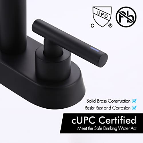 KES 4 Inch Matte Black Bathroom Faucet, 2 Handle Centerset Bathroom Sink Faucet cUPC Vanity Faucet Modern, Sink Drain Not Included, L4117LF-BK