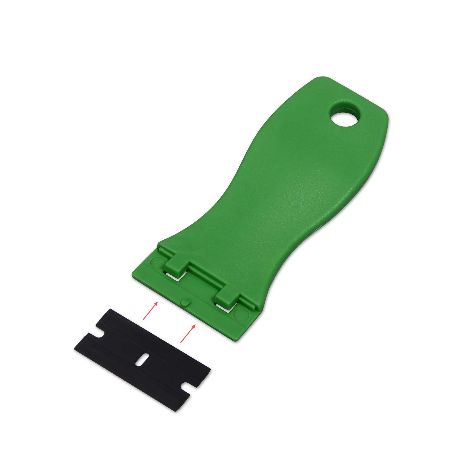 EHDIS Plastic Razor Blade Scraper 1.5" Plastic Razor Scraper Tool with 10pcs Double Edged Plastic Blades for Removing Adhesive Labels Stickers Decals From Glass Windows Windshields-Green