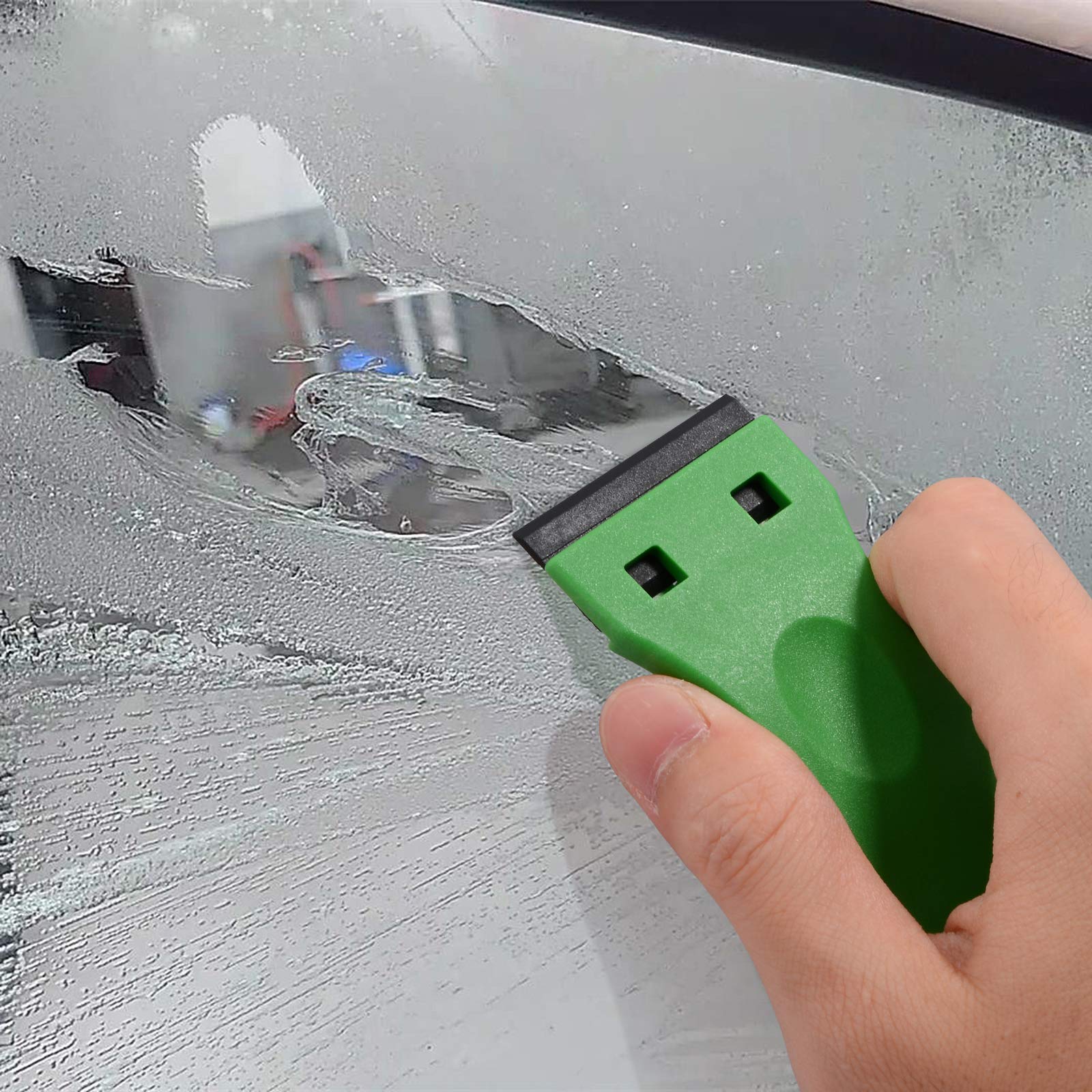 EHDIS Plastic Razor Blade Scraper 1.5" Plastic Razor Scraper Tool with 10pcs Double Edged Plastic Blades for Removing Adhesive Labels Stickers Decals From Glass Windows Windshields-Green