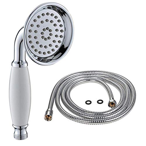 ENGA Vintage Hand-held Shower Rain Sprayer Telephone Shaped Brass Ceramic Shower Head with 59 Inch Hose for Bathroom (Chrome Finish)