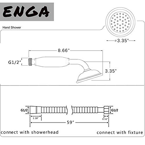 ENGA Vintage Hand-held Shower Rain Sprayer Telephone Shaped Brass Ceramic Shower Head with 59 Inch Hose for Bathroom (Chrome Finish)