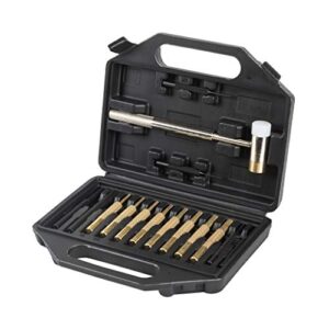 brass pin punch set with hammer, steel and plastic, the hammer is brass/polymer comes with a carry case, gunsmithing maintenance punches