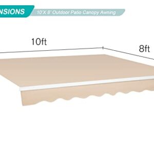 AECOJOY 10'×8' Patio Awning Retractable Sun Shade Awning Cover Outdoor Patio Canopy Sunsetter Deck Awnings with Manual Crank Handle, Beige