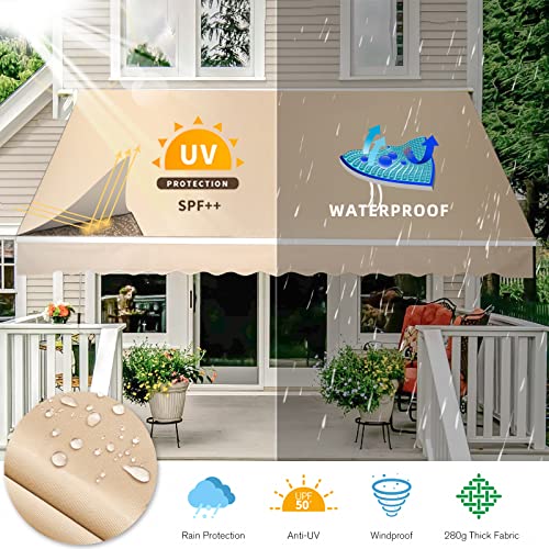 AECOJOY 10'×8' Patio Awning Retractable Sun Shade Awning Cover Outdoor Patio Canopy Sunsetter Deck Awnings with Manual Crank Handle, Beige