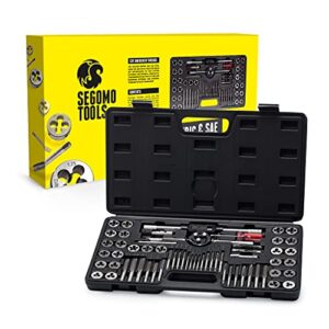 segomo tools 60 piece metric & sae threading tap & die tool set with storage case | rethreading kit | tap set | tap and die kit | tap and die set metric and standard - td60mmsae