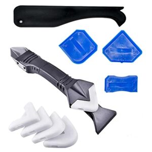 yobzuo 3 in 1 silicone caulking tools（stainless steelhead）, sealant finishing tool grout scraper, reuse and replace 5 silicone pads, great tools for kitchen bathroom window, sink joint