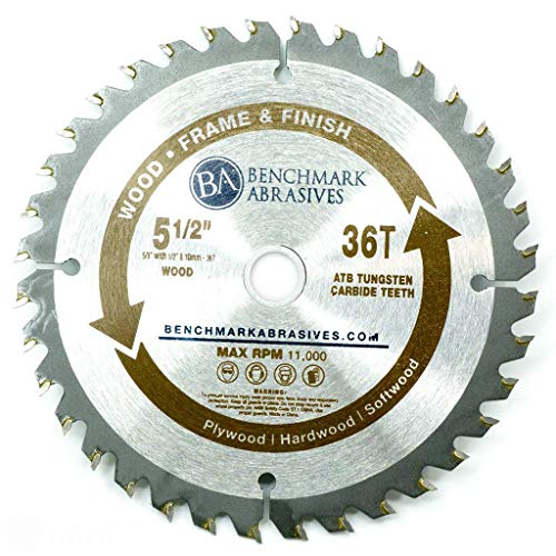 Benchmark Abrasives 5-1/2" 36 Tooth, TCT Wood Cutting Saw Blade for General Purpose Cutting & Trimming of Softwoods, Hardwoods, Long Lasting Blades, Use with Circular Saw (5-1/2" 36T)